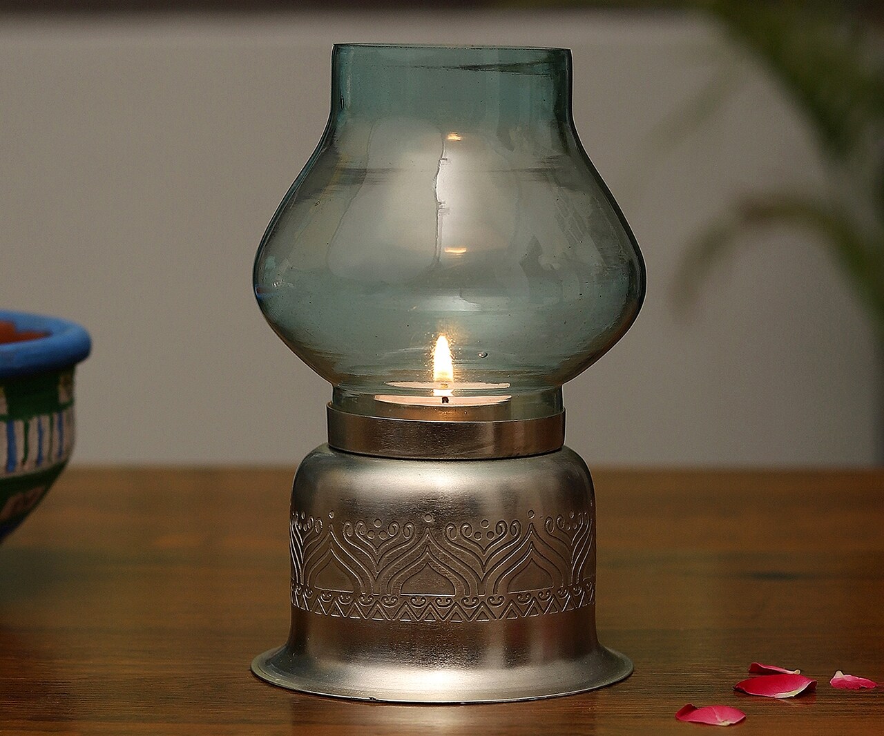 Buy Nakshikathaa - Homeware Utsav Candle Base With Glass Chimney Online ...