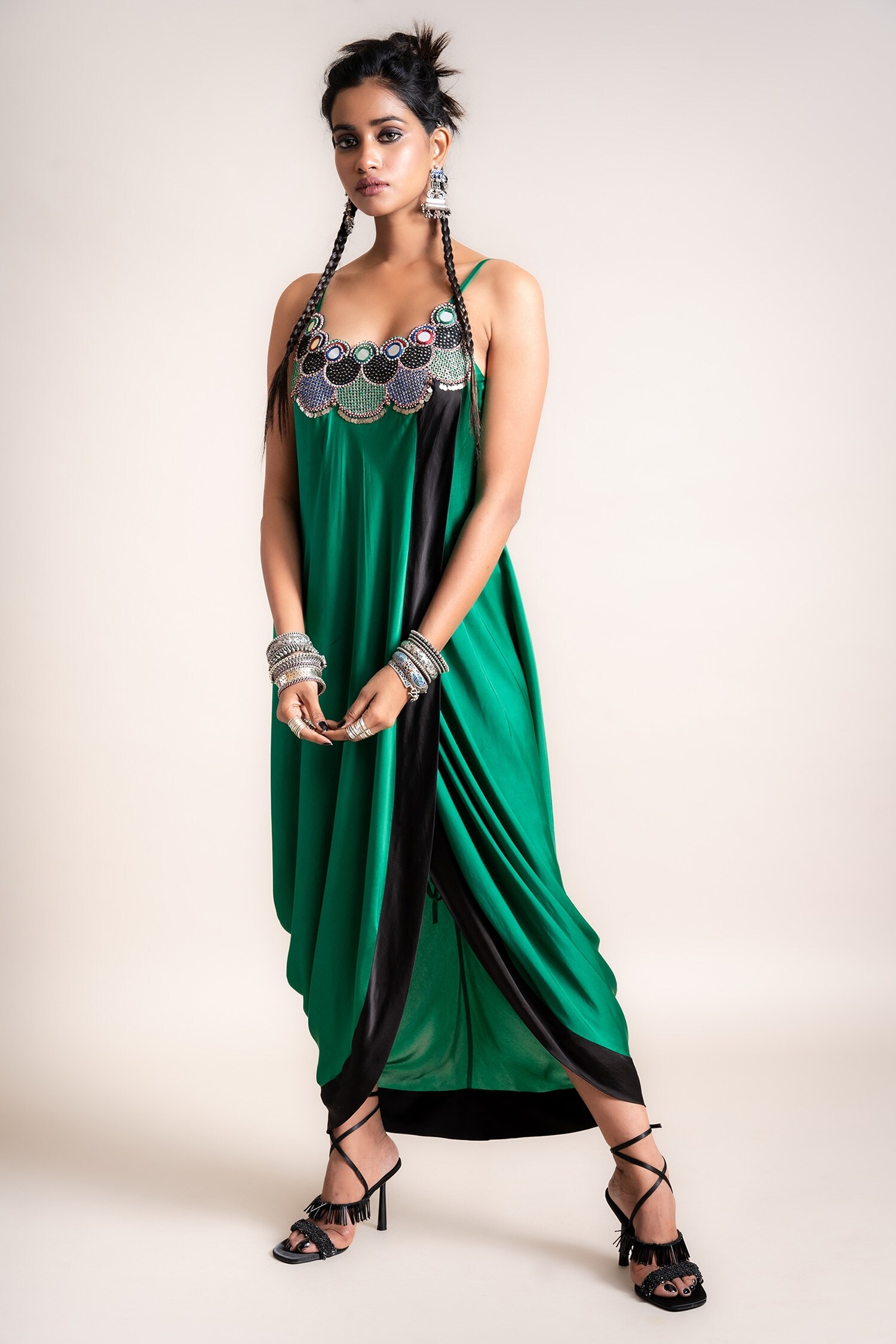 Buy Nupur Kanoi Green Satin Double Sack Dress Online | Aza Fashions