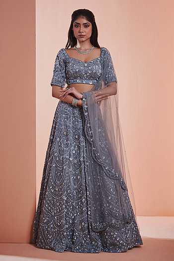 Buy Niamh By Kriti Grey Italian Organza Crystal Embroidered Lehenga Set ...