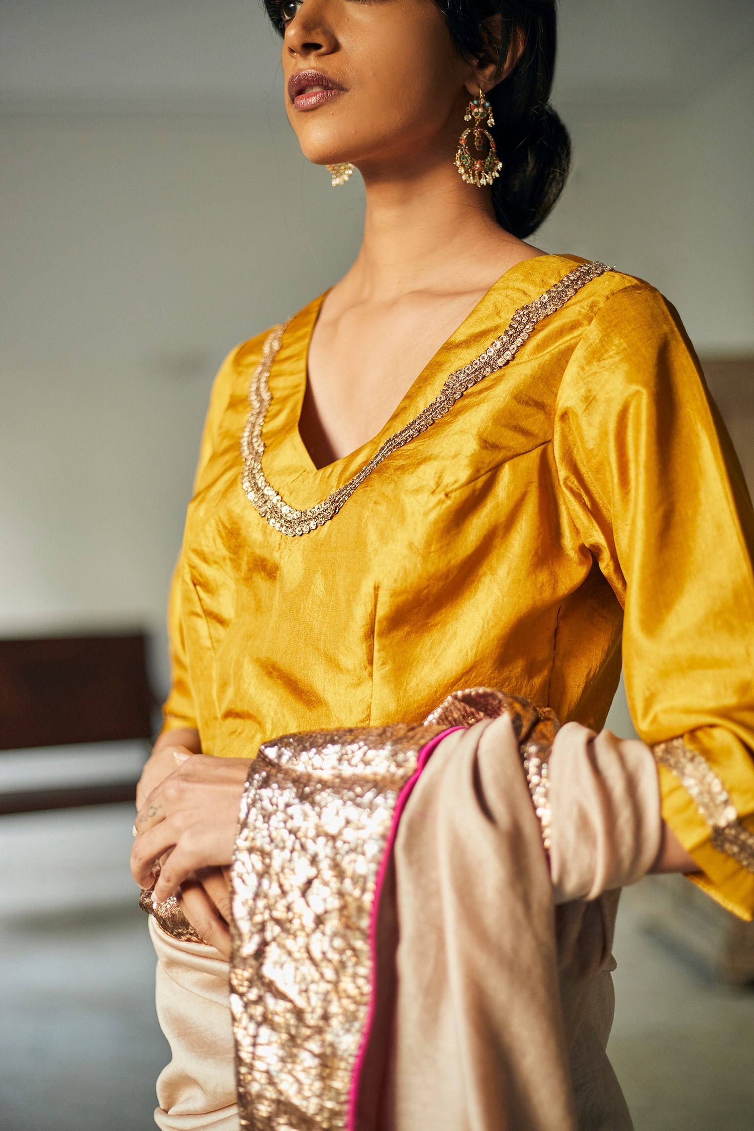 Buy Shorshe Clothing Yellow Handloom Silk Blouse Online | Aza Fashions