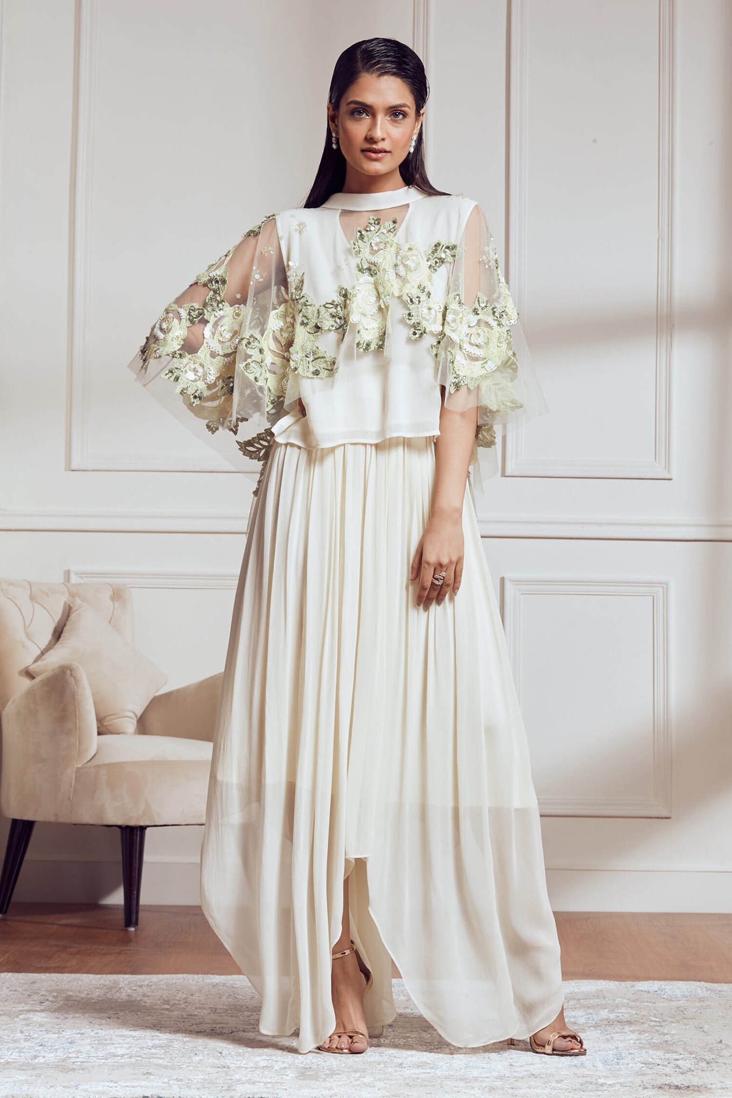 Buy Not So Serious By Pallavi Mohan Yellow Chiffon Embroidered Skirt ...