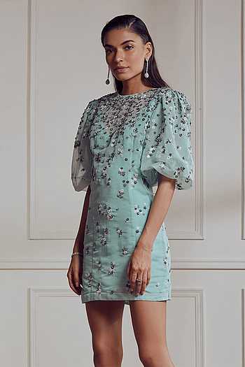 Buy Not So Serious By Pallavi Mohan Blue Art Organza Embroidered Dress ...