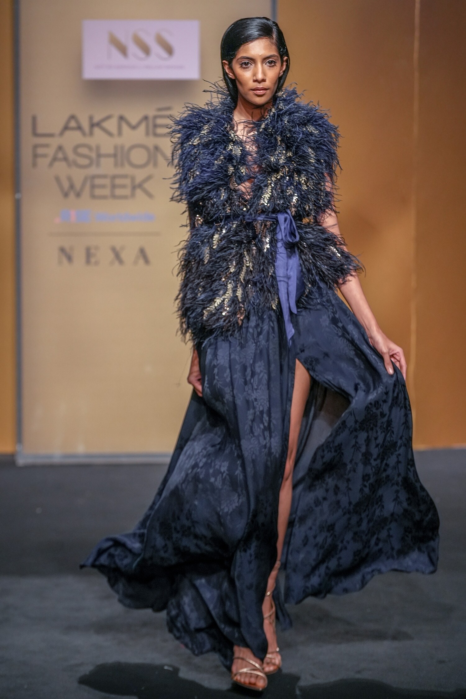 Buy Not So Serious By Pallavi Mohan Blue Gown- Viscose Jacquard Slick ...