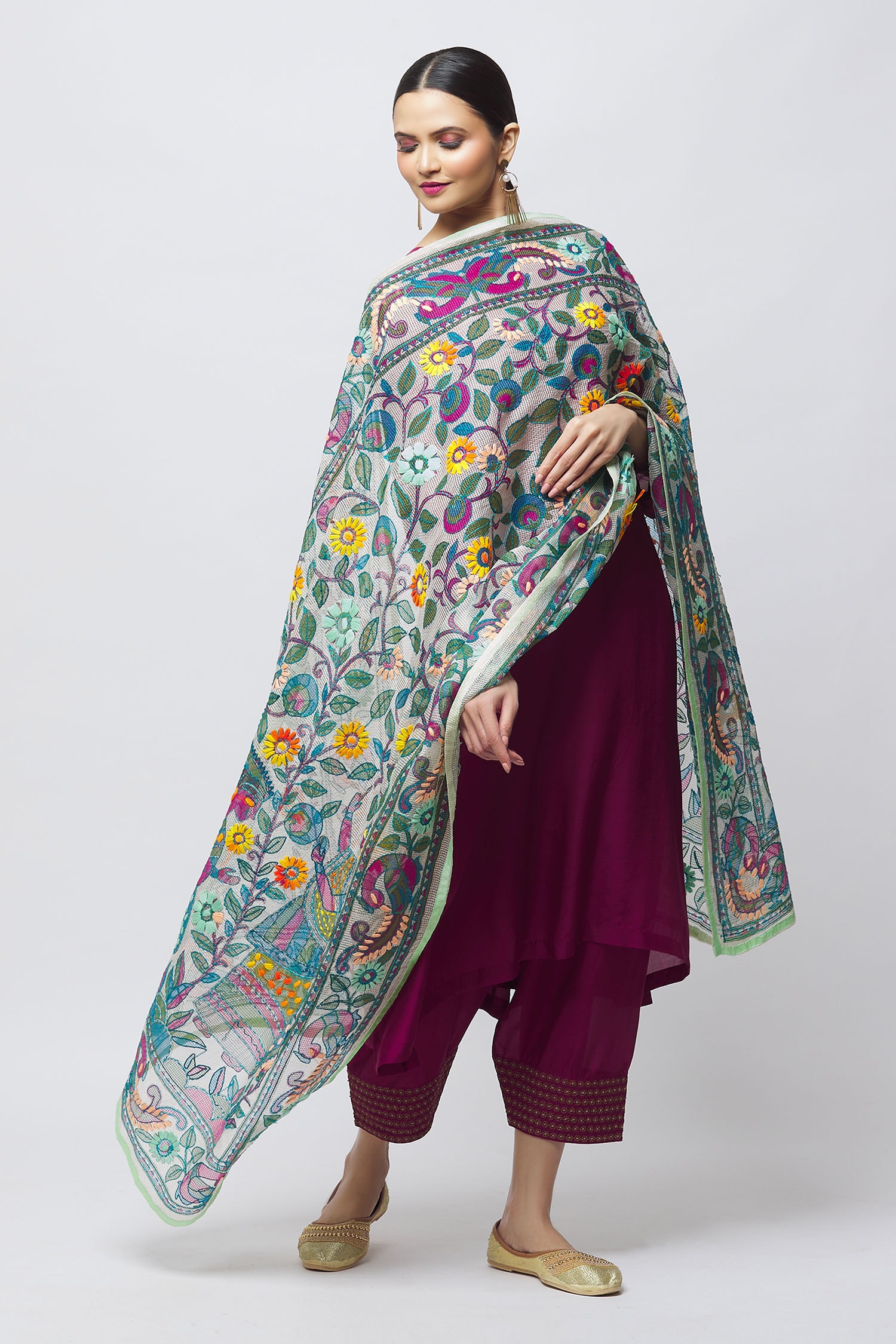 Buy Samyukta Singhania Multi Color Cotton Silk Phulkari Daisy ...