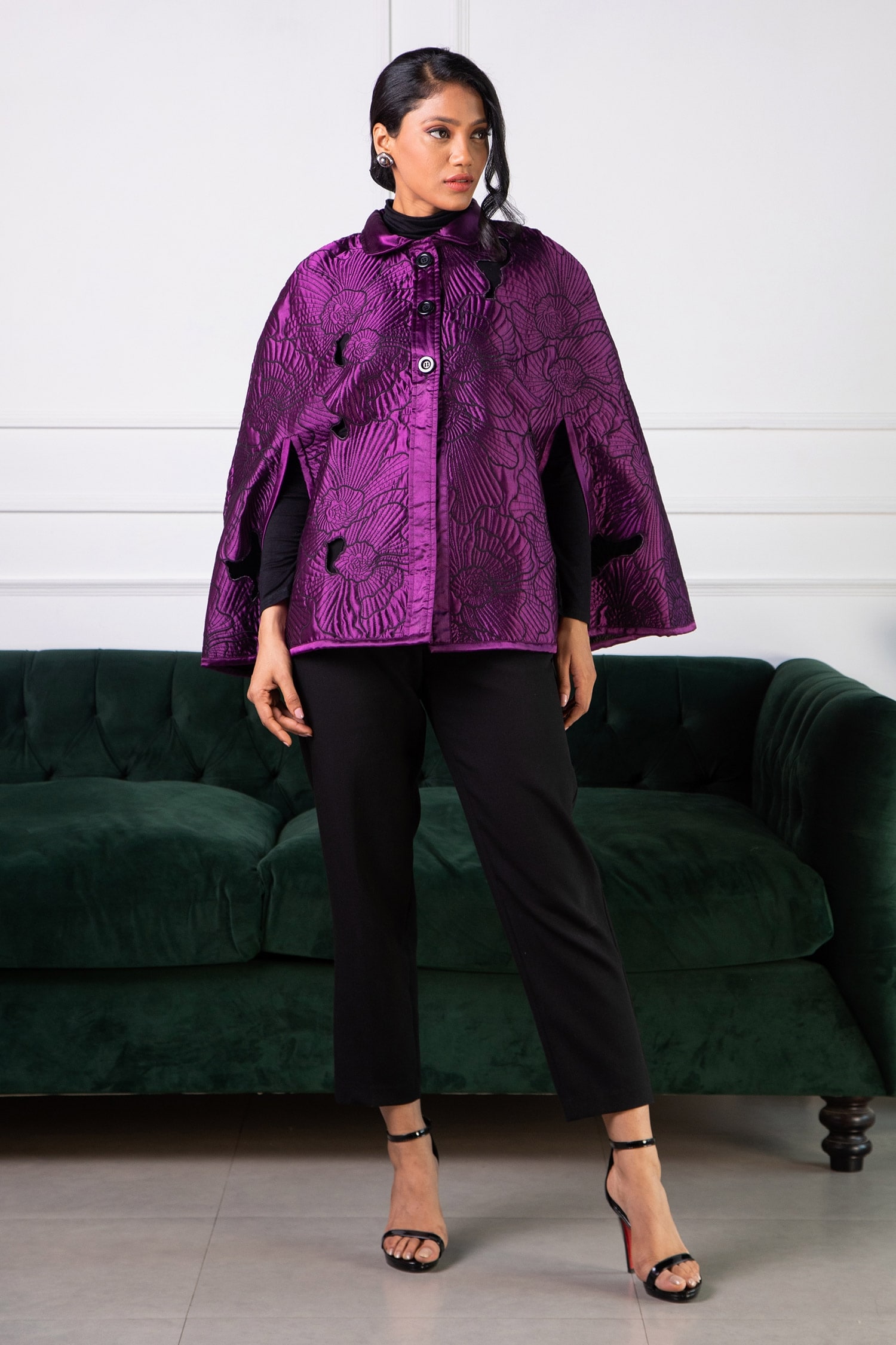 Buy Rhe-Ana Purple Polyester Anna Quilted Pattern Cape Online | Aza Fashions