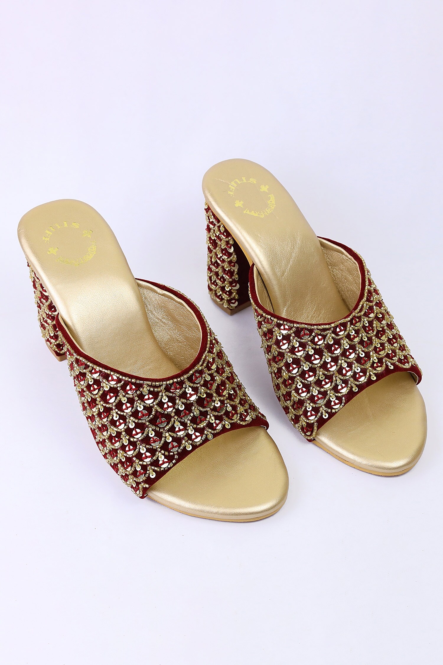 Buy Rajasthani Stuff Maroon Suede Path Embroidered Block Heels Online ...