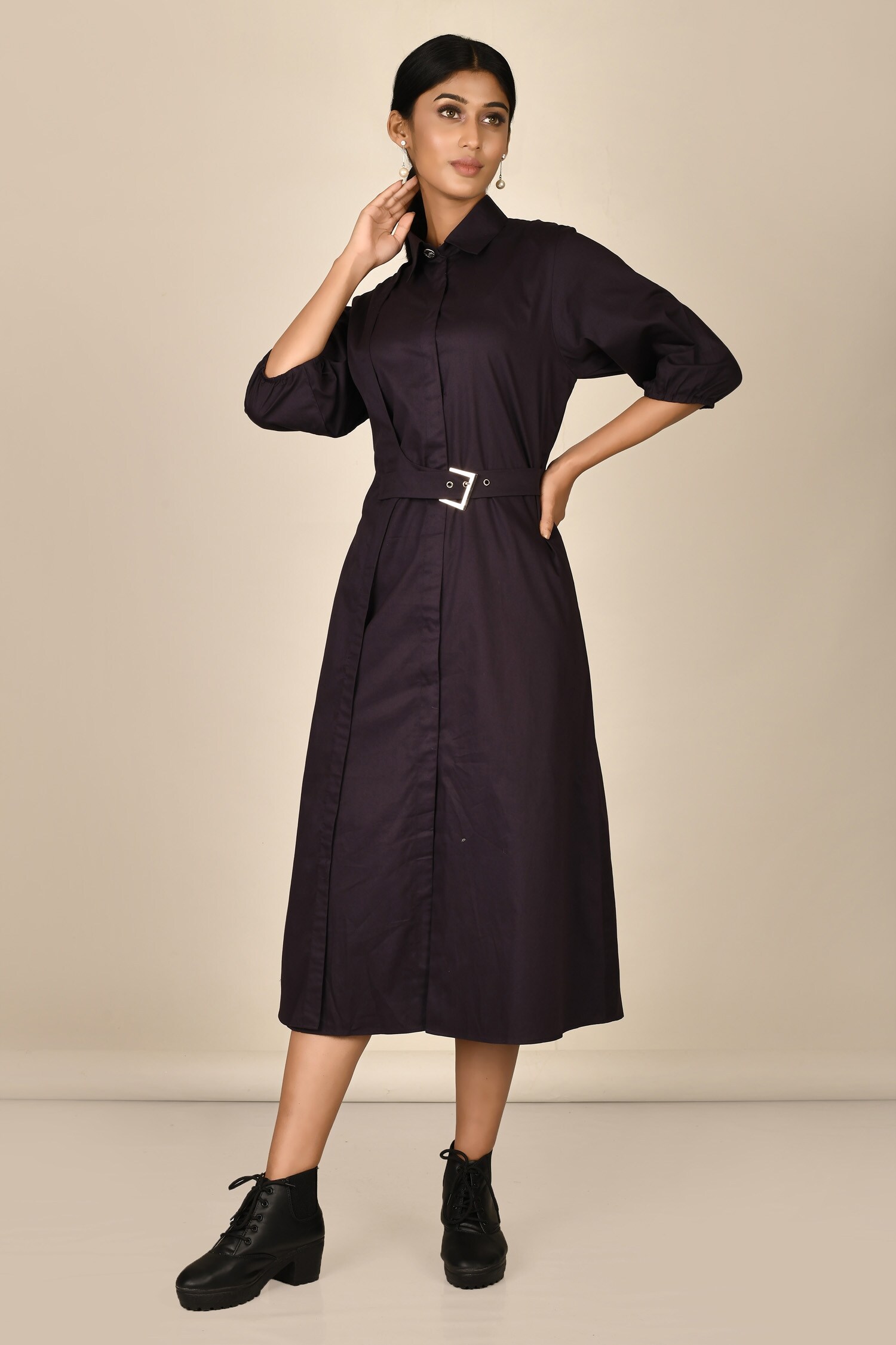 Buy Naintara Bajaj Purple Front Buckle Dress Online | Aza Fashions