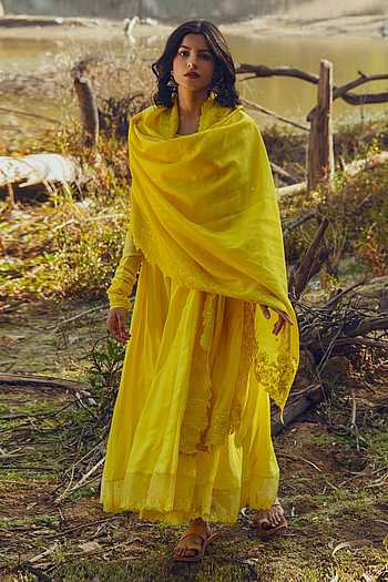 Buy Paulmi and Harsh Yellow Cotton Anarkali Set Online | Aza Fashions