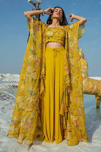 Buy Paulmi and Harsh Yellow Top Printed Jacket And Pant Set Online ...