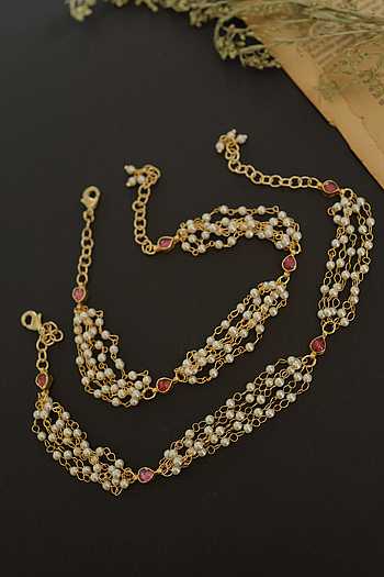 Buy Phiroza Layered Pearl Anklets -Set of 2 Online | Aza Fashions