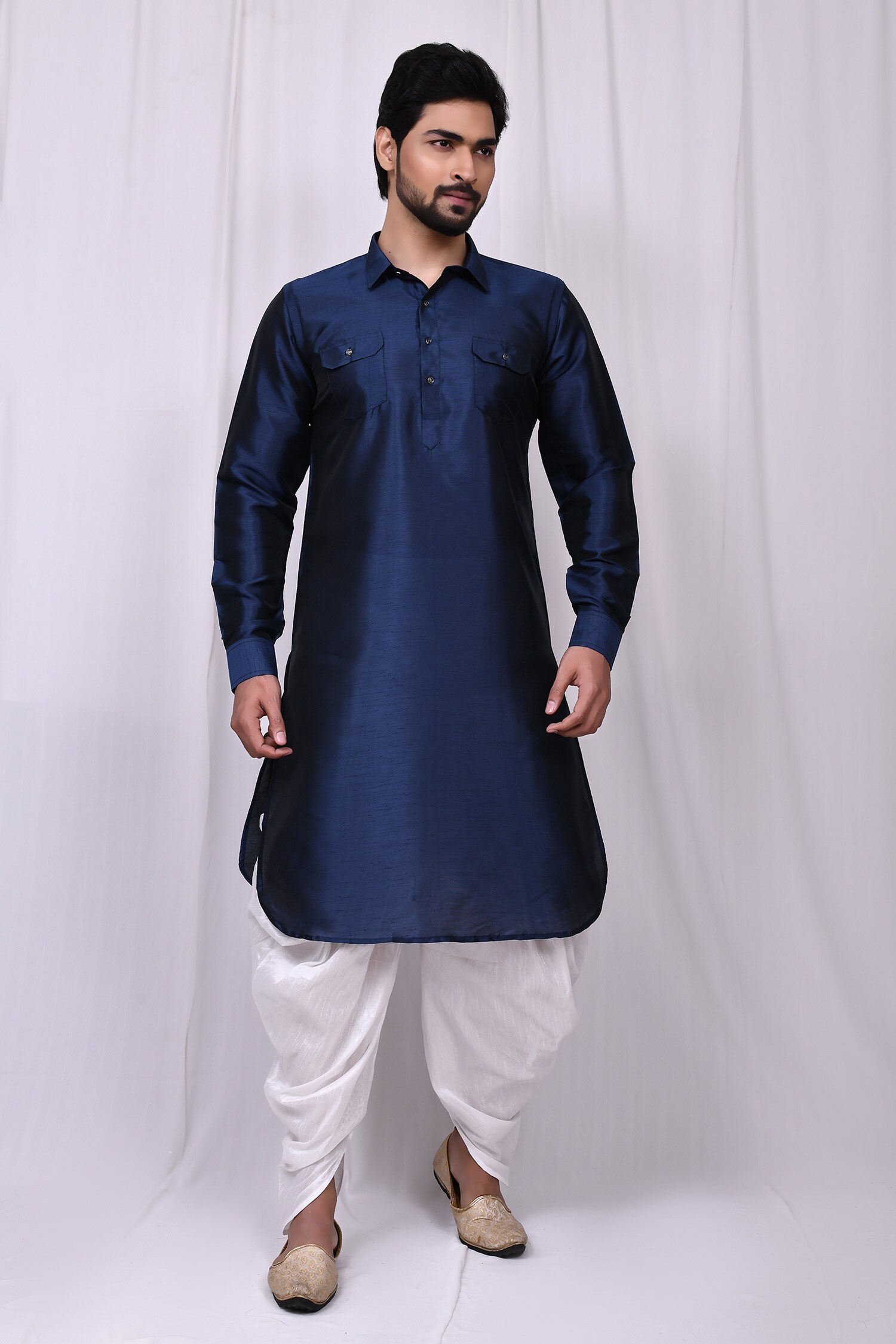 Buy Samyukta Singhania Blue Art Silk Pathani Kurta And Dhoti Pant Set ...