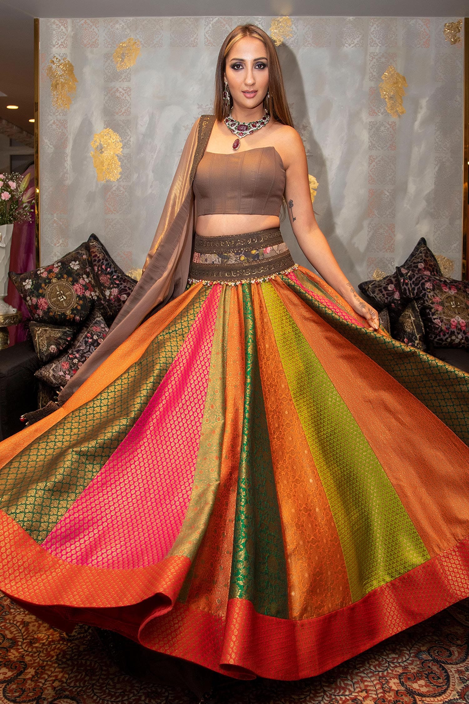 Buy Rocky Star Multi Color Brocade Floral Woven Lehenga Set Online ...