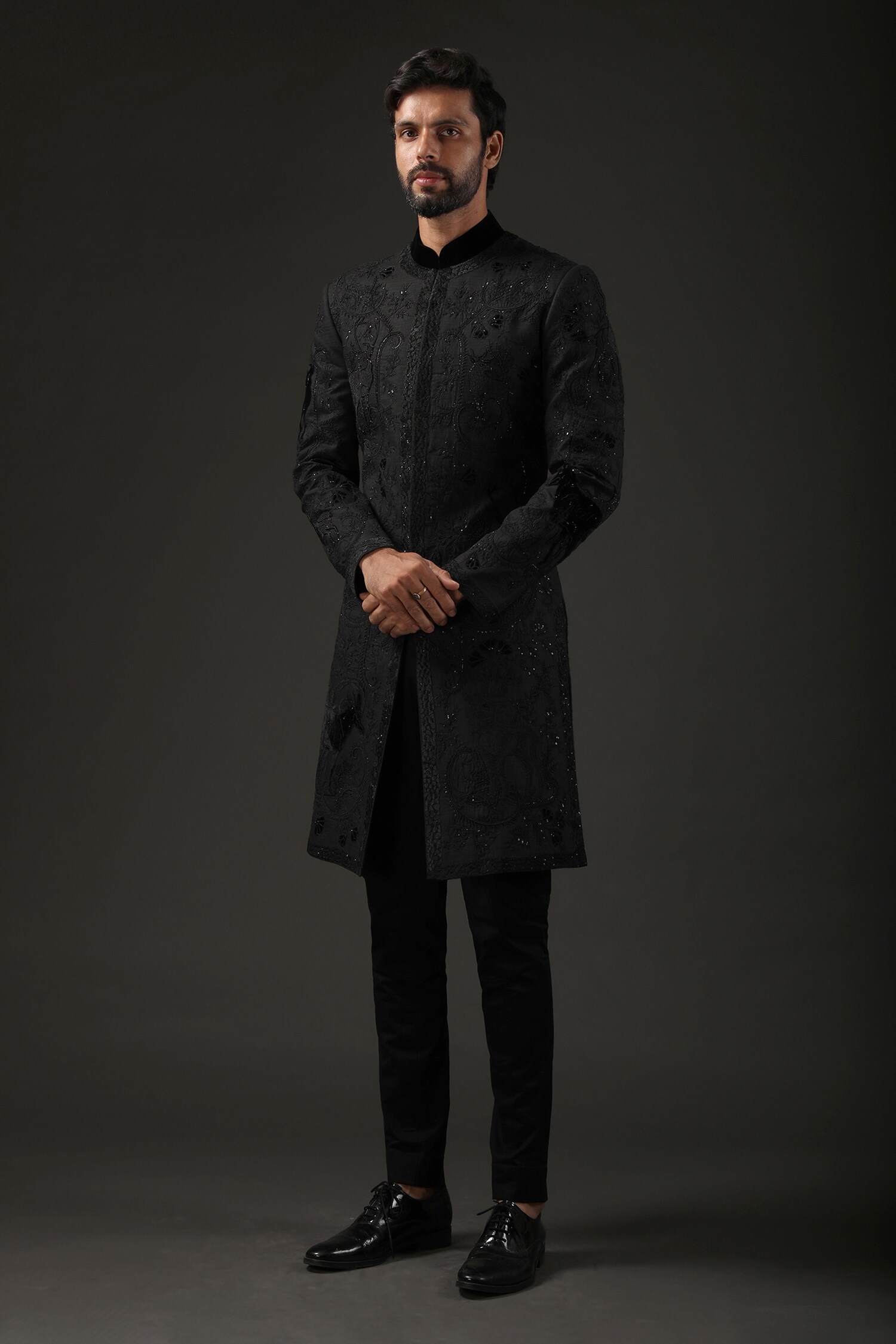 Buy Rohit Bal Black Matka Silk Embroidered Sherwani Online | Aza Fashions