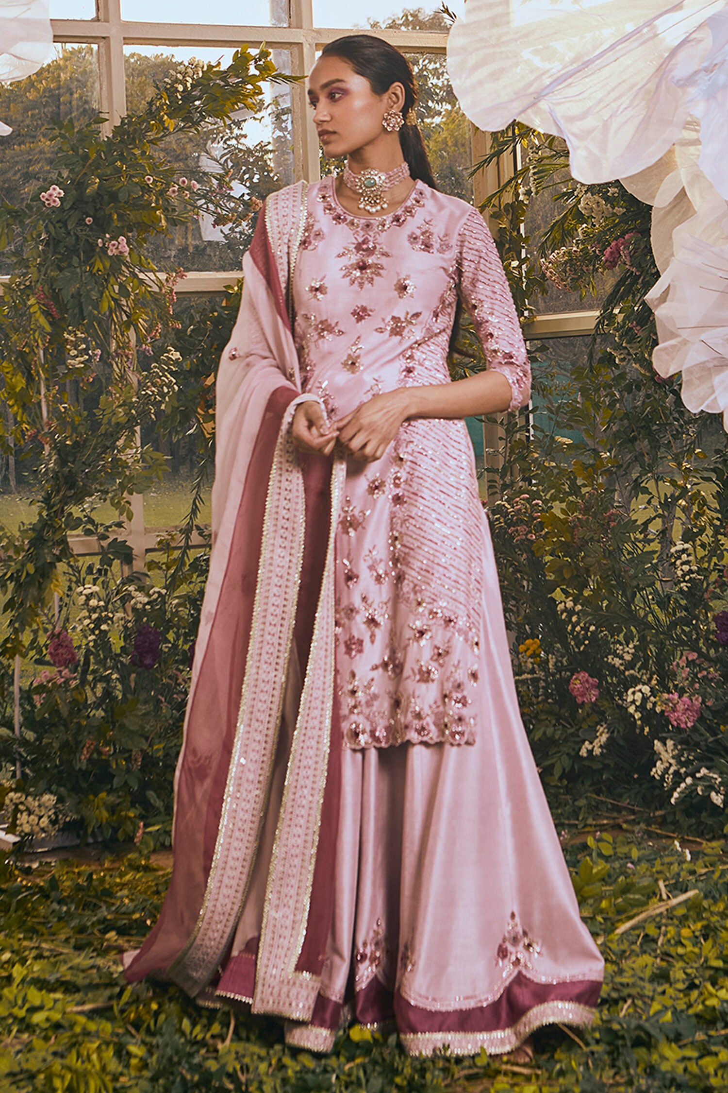 Buy Rachit Khanna Purple Silk Aari Embroidered Kurta Sharara Set Online ...