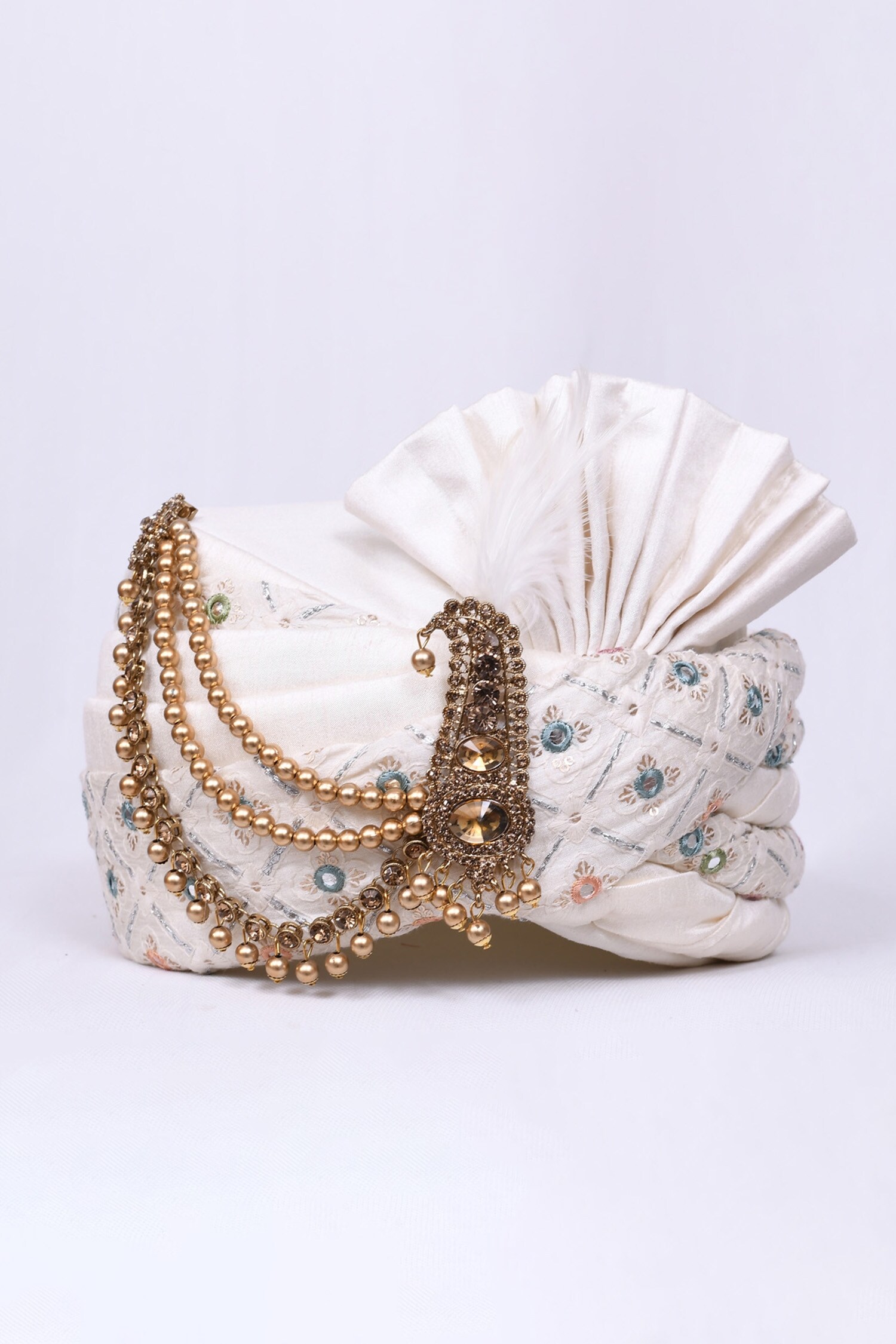 Buy Khwaab by Sanjana Lakhani Beige Art Silk Floral Embroidered Safa ...