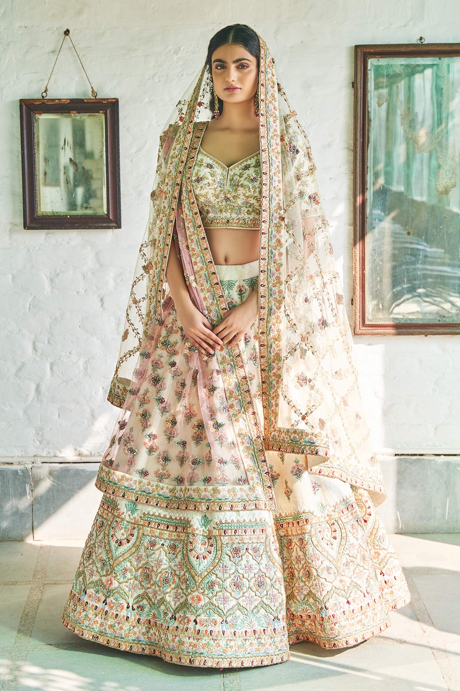 Buy Angad Singh White Embroidered Lehenga Set Online | Aza Fashions