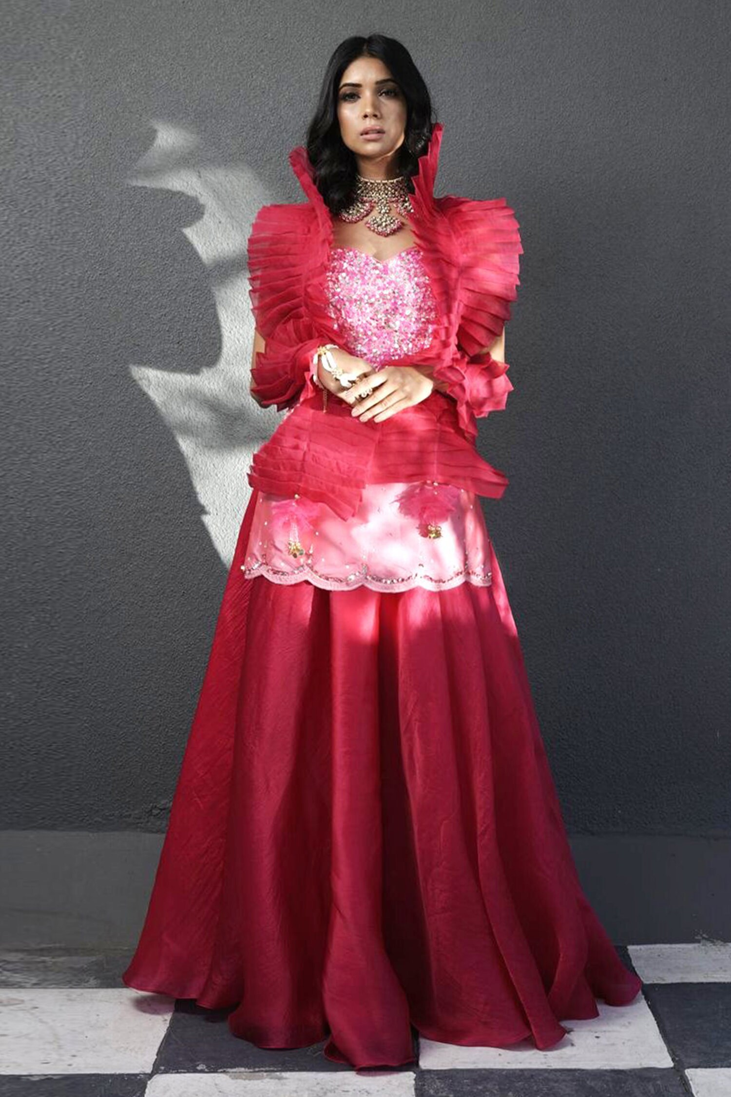 Buy Tamaraa By Tahani Pink Silk Taffeta Embroidered Kurta Set Online ...