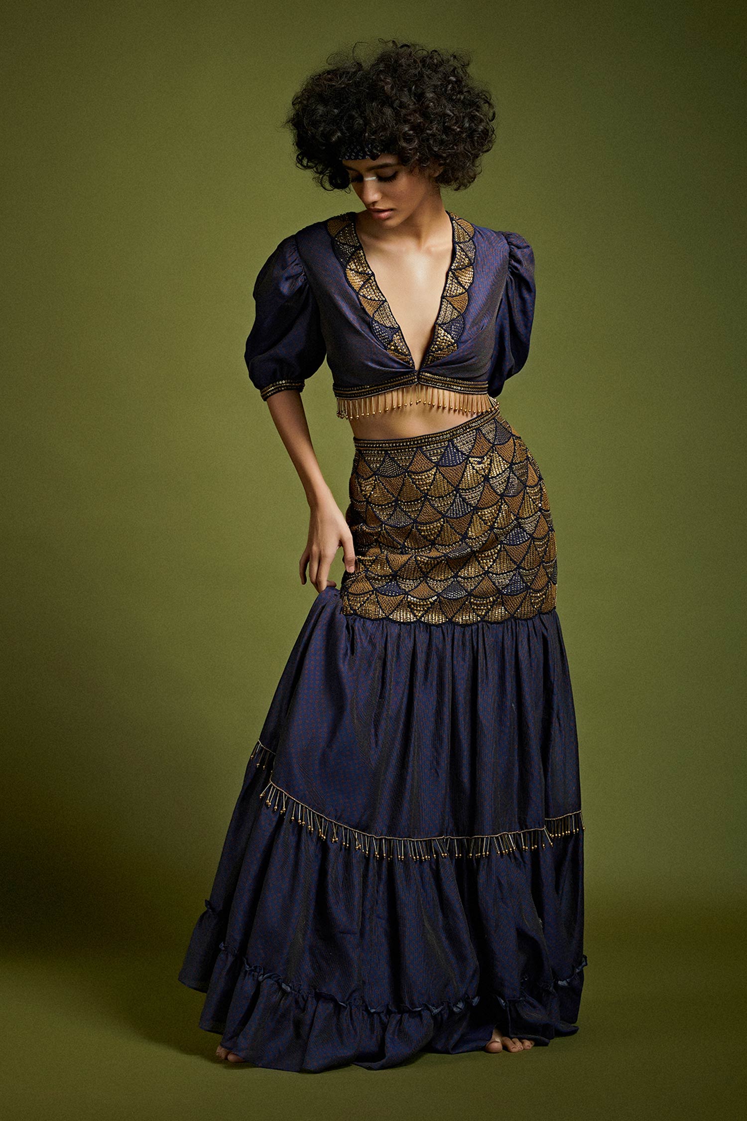 Buy Surily G Blue Bandhani Print Crop Top Online | Aza Fashions