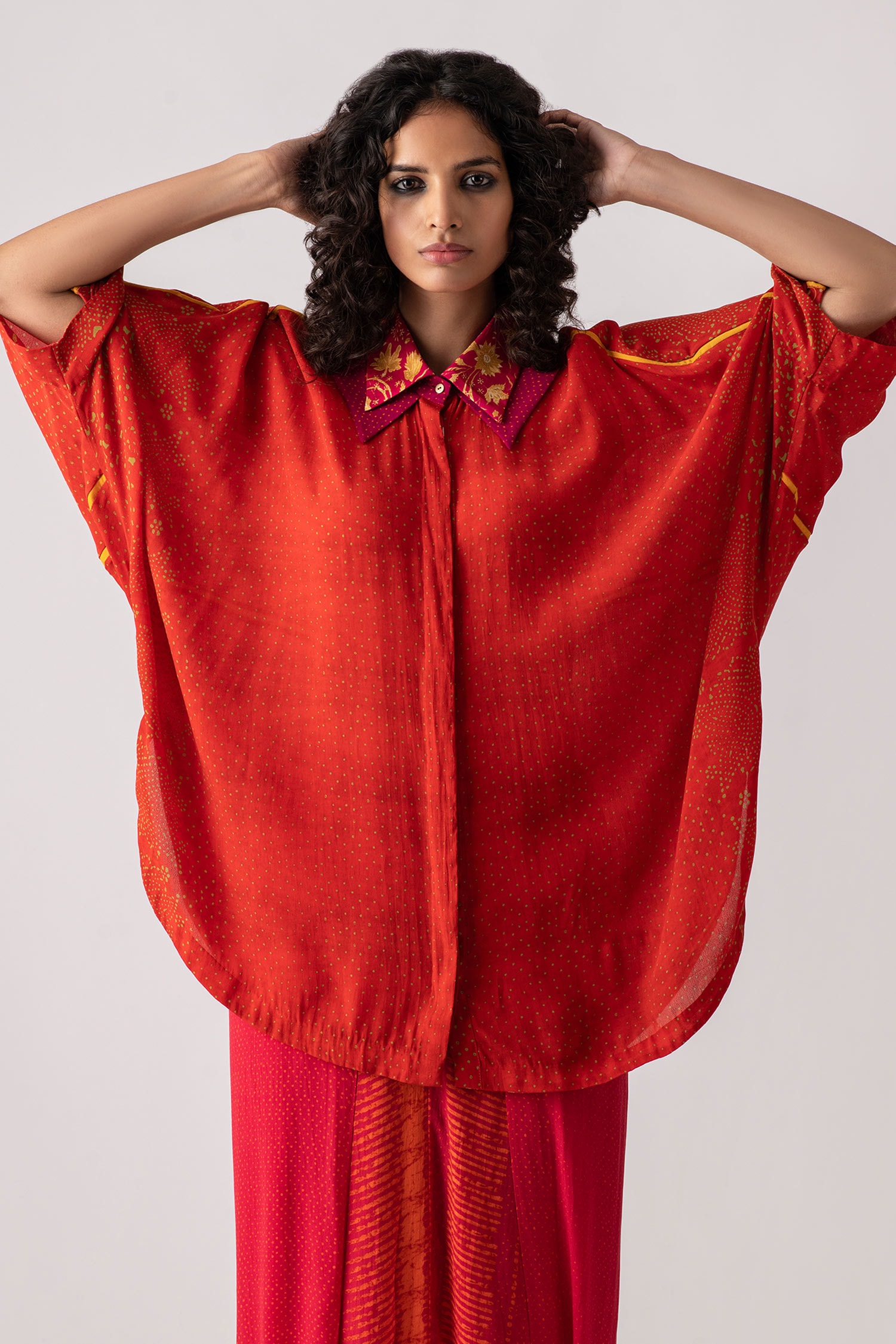 Buy Aseem Kapoor Orange Natural Crepe Mandala Flared Trapeze Shirt ...