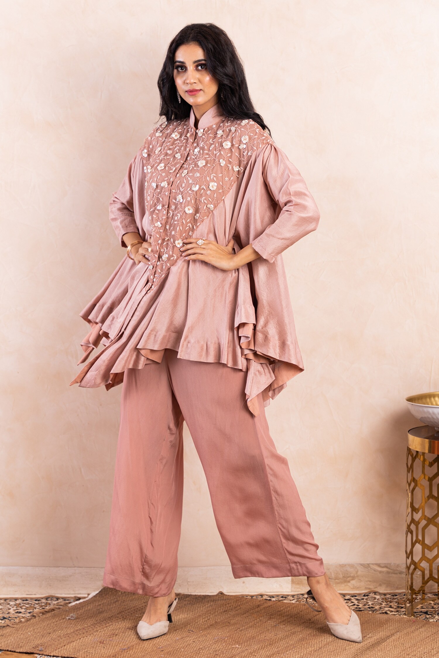 Buy Shikha and Srishti Design Pink Silk Embroidered Tunic And Pant Set ...