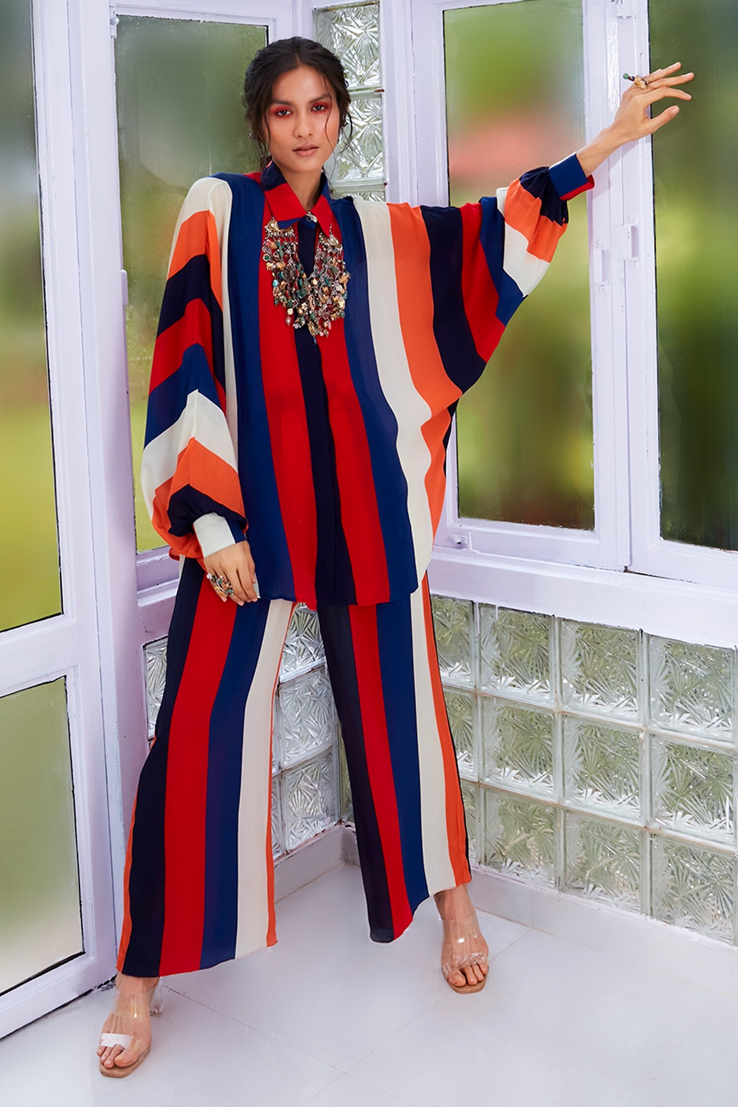 Buy SVA by Sonam & Paras Modi Multi Color Crepe Silk Stripe Print Shirt ...