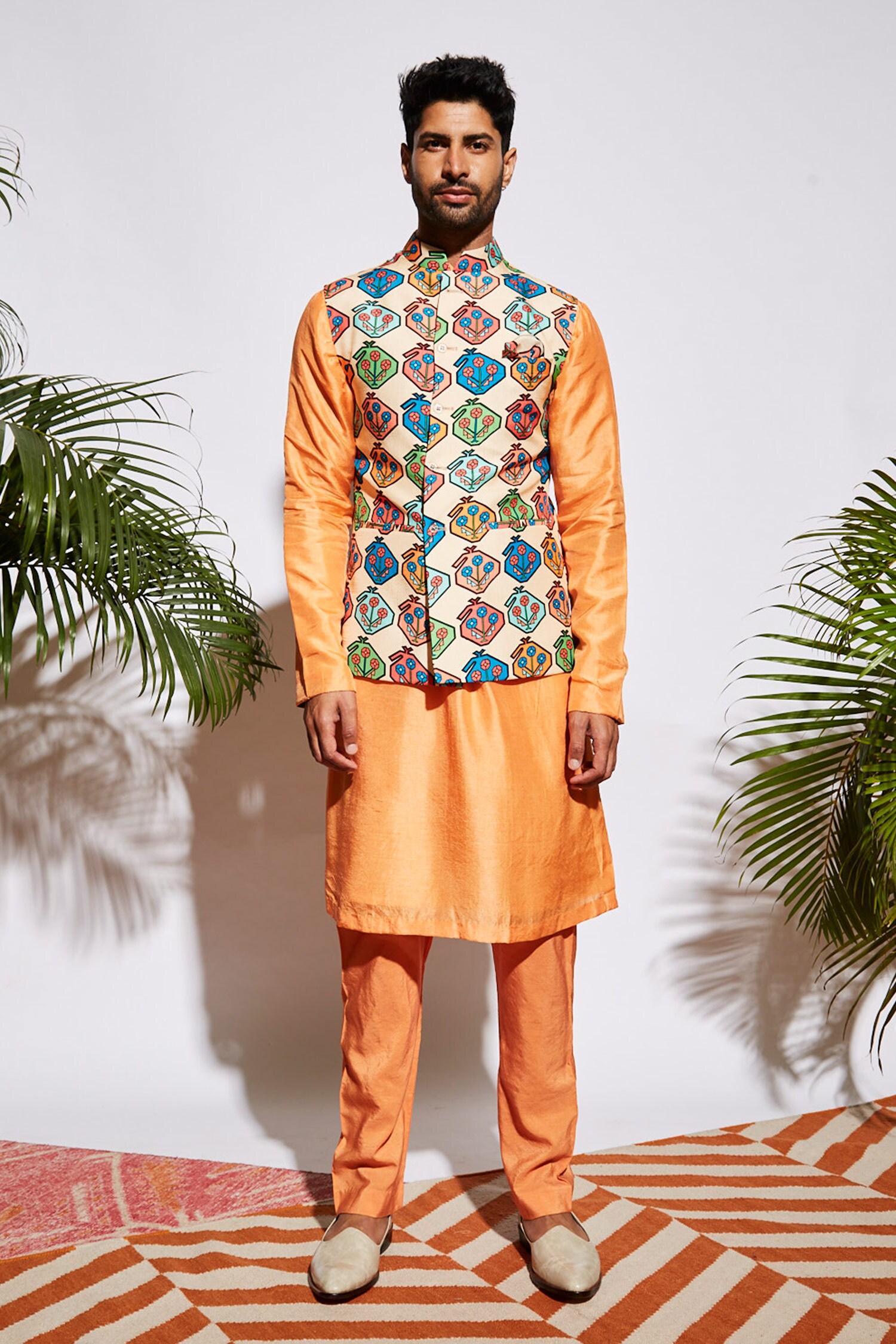 Buy SVA by Sonam & Paras Modi Orange Silk Kurta And Pant Online | Aza ...