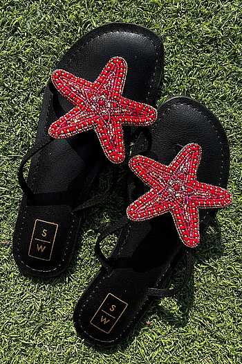 Buy Sandalwali Red Lucy Beaded Starfish Sandals Online | Aza Fashions