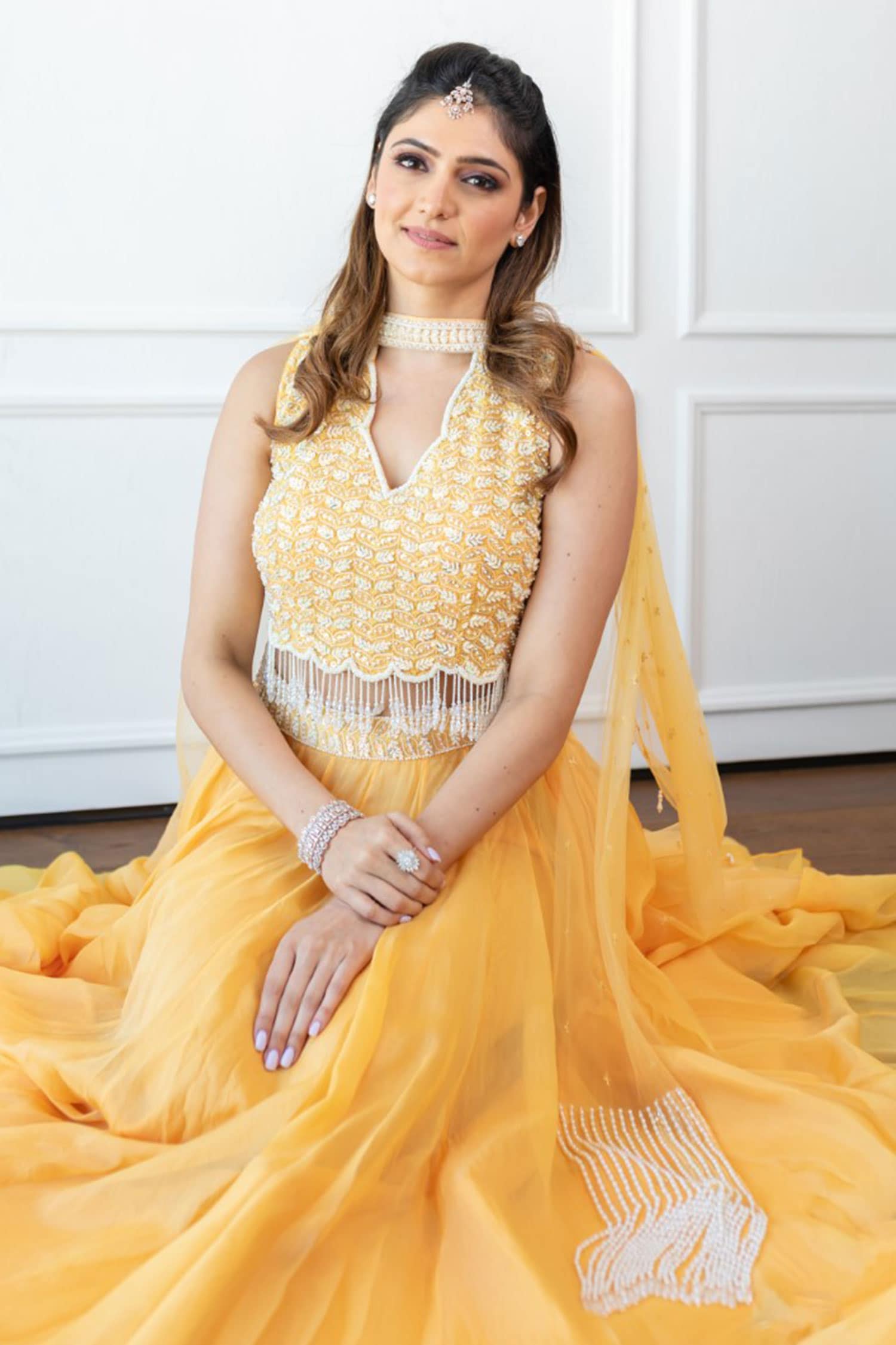 Buy Keith Gomes Orange Georgette Panelled Lehenga Set With Embroidered ...