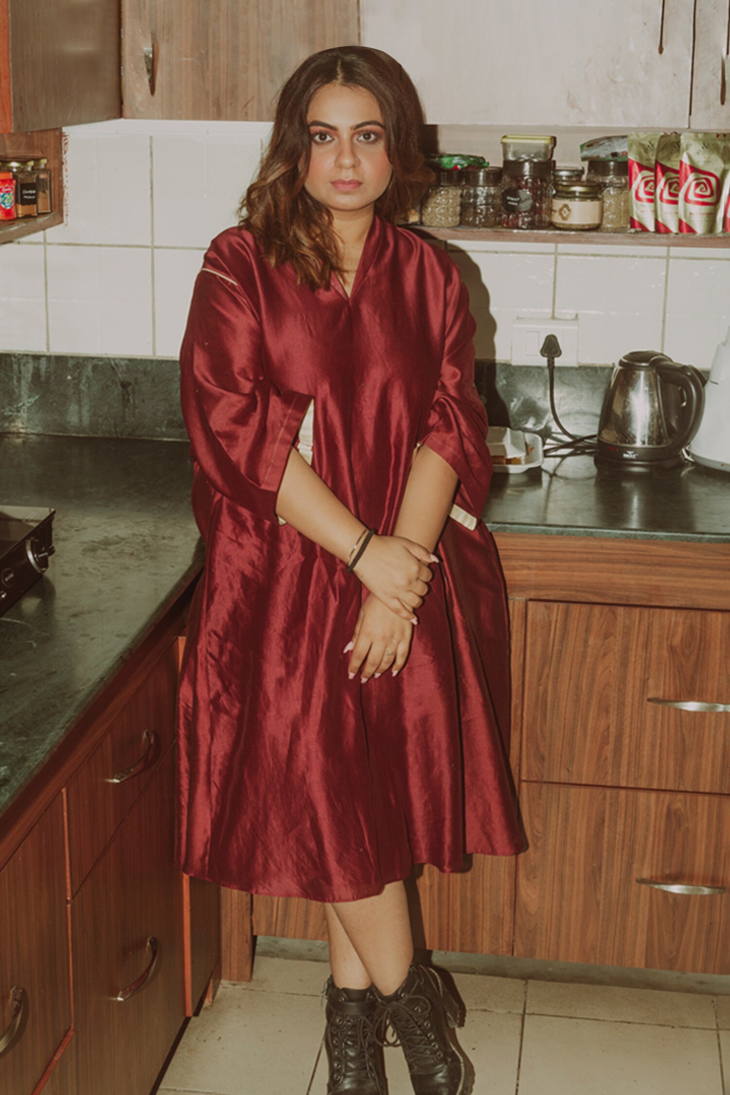 Buy TIL Purple Silk Chanderi Choga Online | Aza Fashions