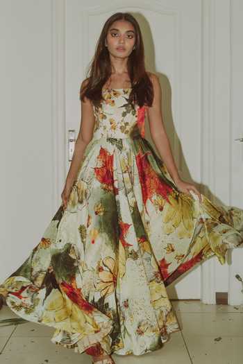 Buy TIL Multi Color Cotton Silk Satin Floral Print Patio Dress Online ...