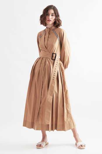 Buy Notebook Beige Cotton Vintage Shirt Dress Online | Aza Fashions