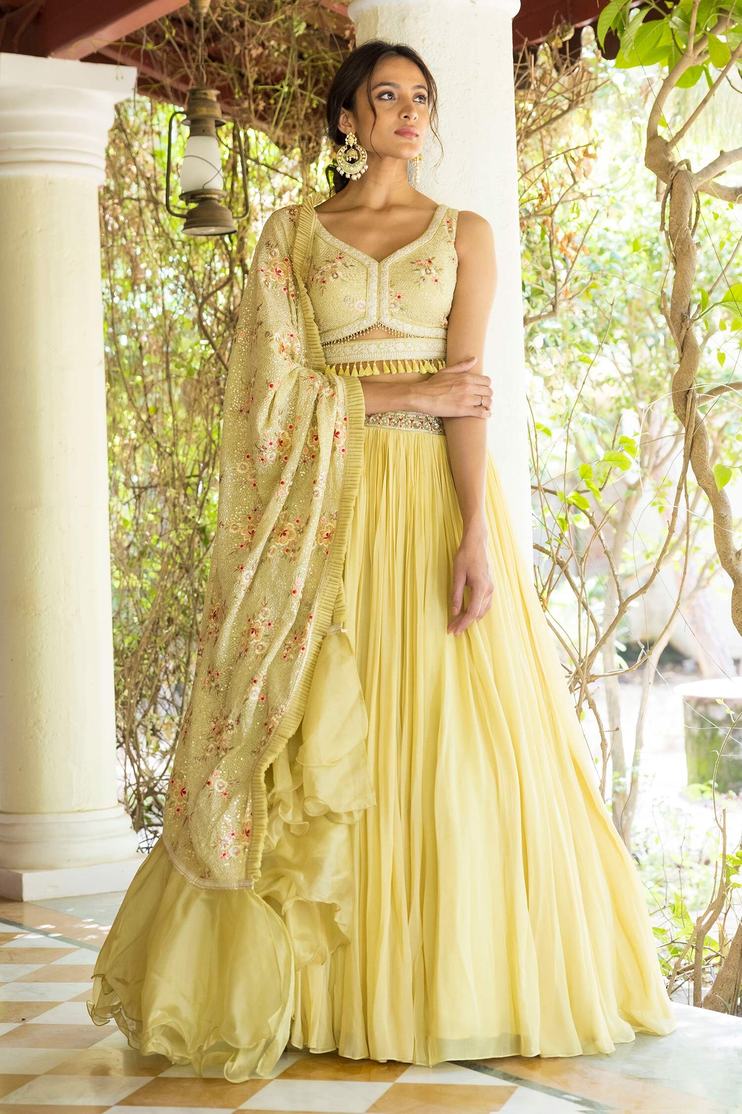 Buy Basanti - Kapde Aur Koffee Green Georgette Embellished Lehenga Set ...