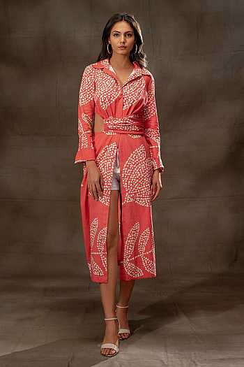 Buy Verb by Pallavi Singhee Pink Cotton Poplin Side Cutout Dress Online ...
