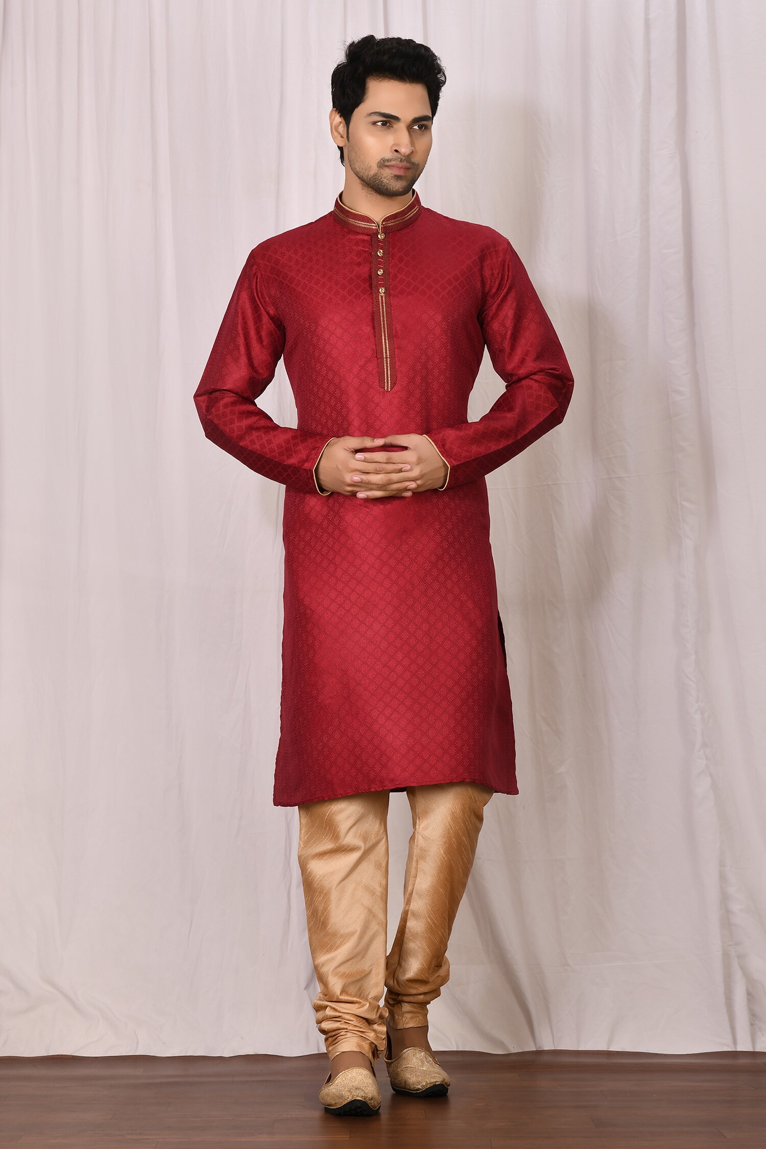 Buy Samyukta Singhania Maroon Art Silk Embroidered Kurta Set Online ...