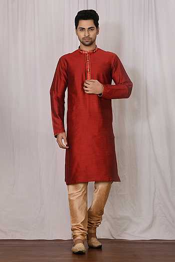 Buy Samyukta Singhania Maroon Resham Embroidered Kurta Set Online | Aza ...