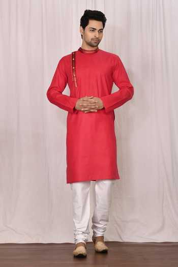Buy Samyukta Singhania Red Cotton Kurta Set Online | Aza Fashions