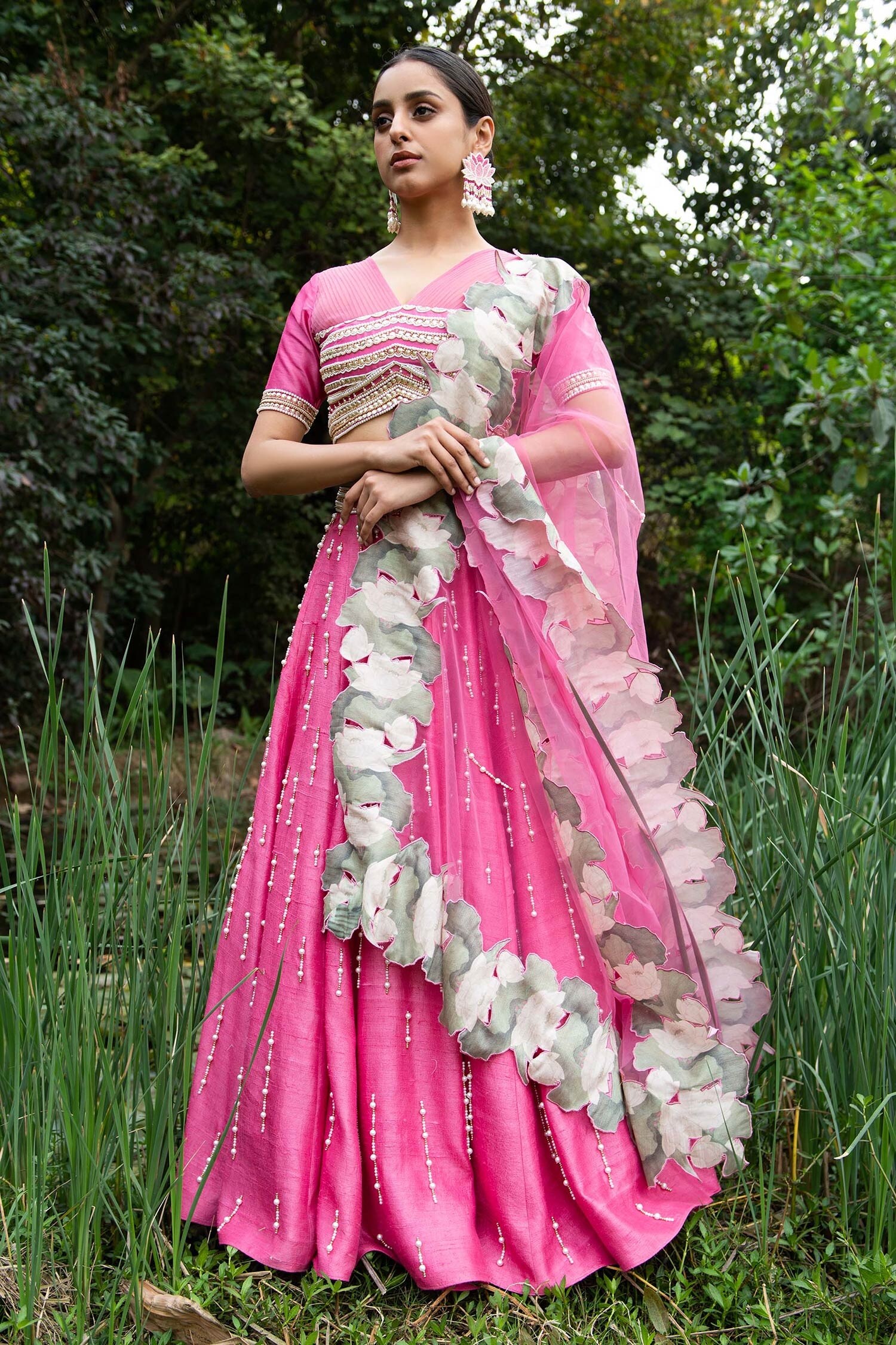 Buy Saksham Neharicka Pink Chanderi Lehenga Set Online | Aza Fashions