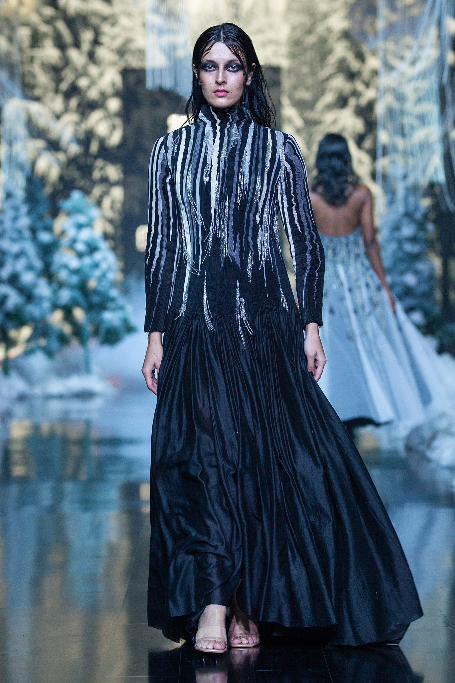 Buy Samant Chauhan Black Cotton Silk Embroidered Gown Online | Aza Fashions