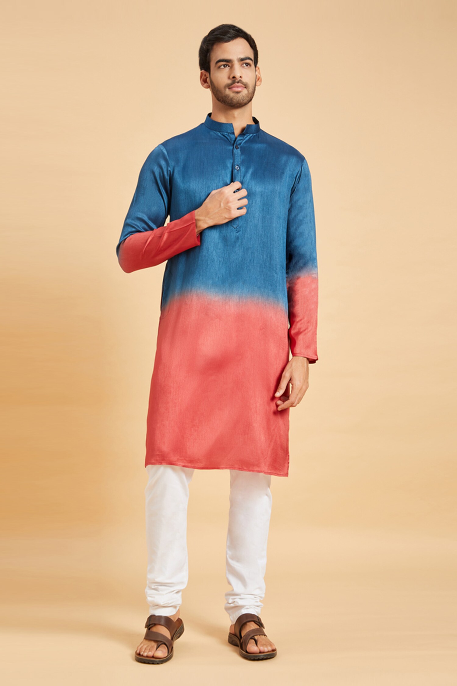 Buy Blue Falling Raw Silk Radical Marino Kurta For Men by Hilo Design ...