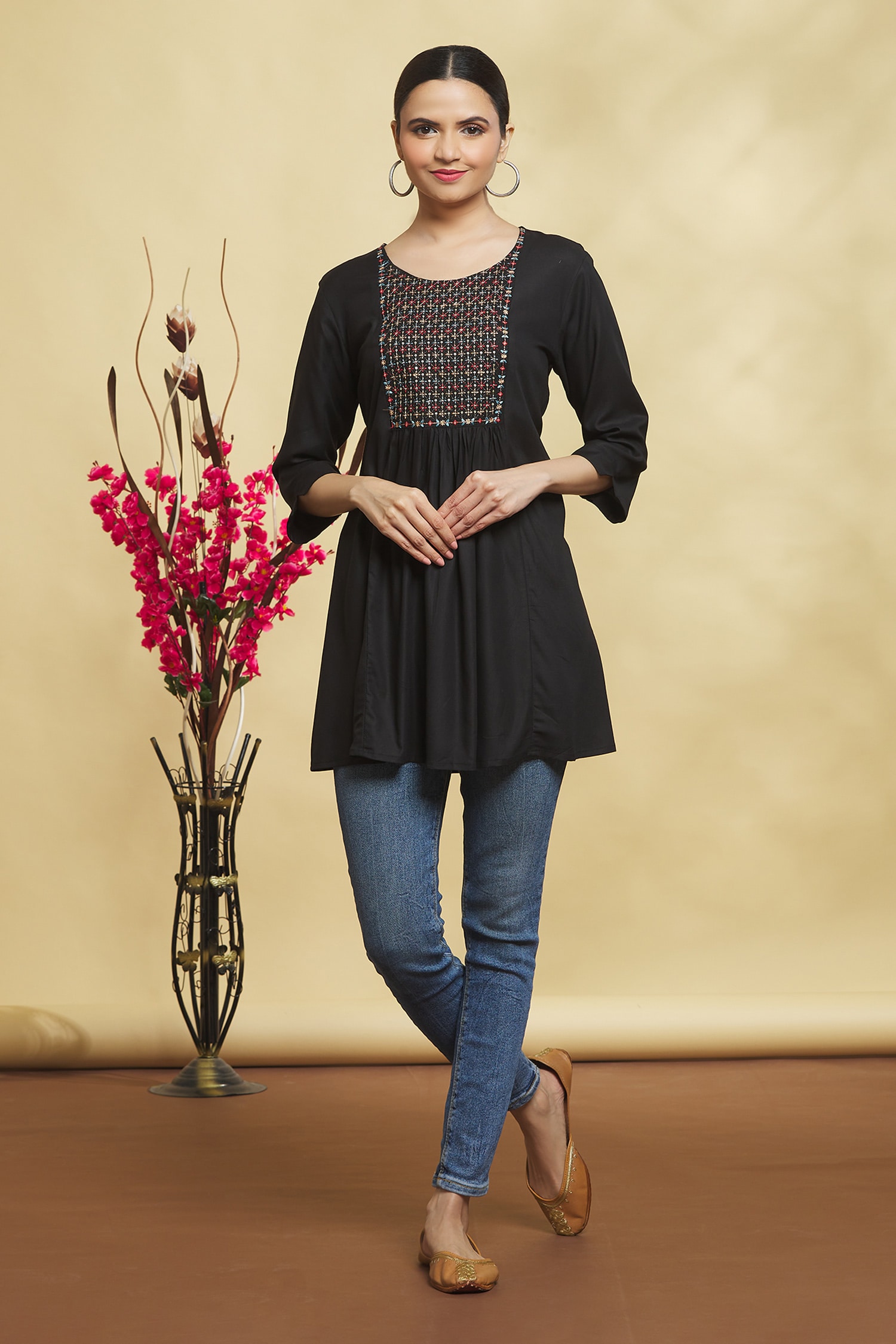 Buy Aryavir Malhotra Black Rayon Embroidered Bodice Tunic Online | Aza ...
