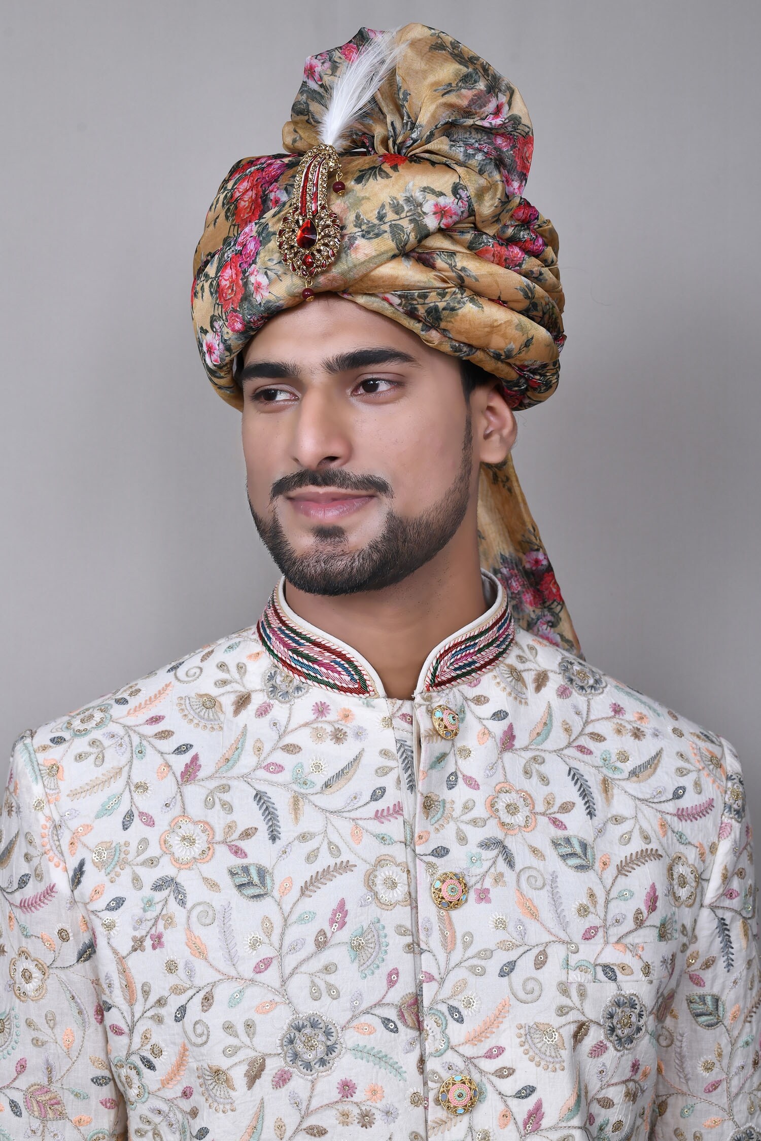 Buy Samyukta Singhania Beige Silk Kalangi Embellished Safa Online | Aza ...