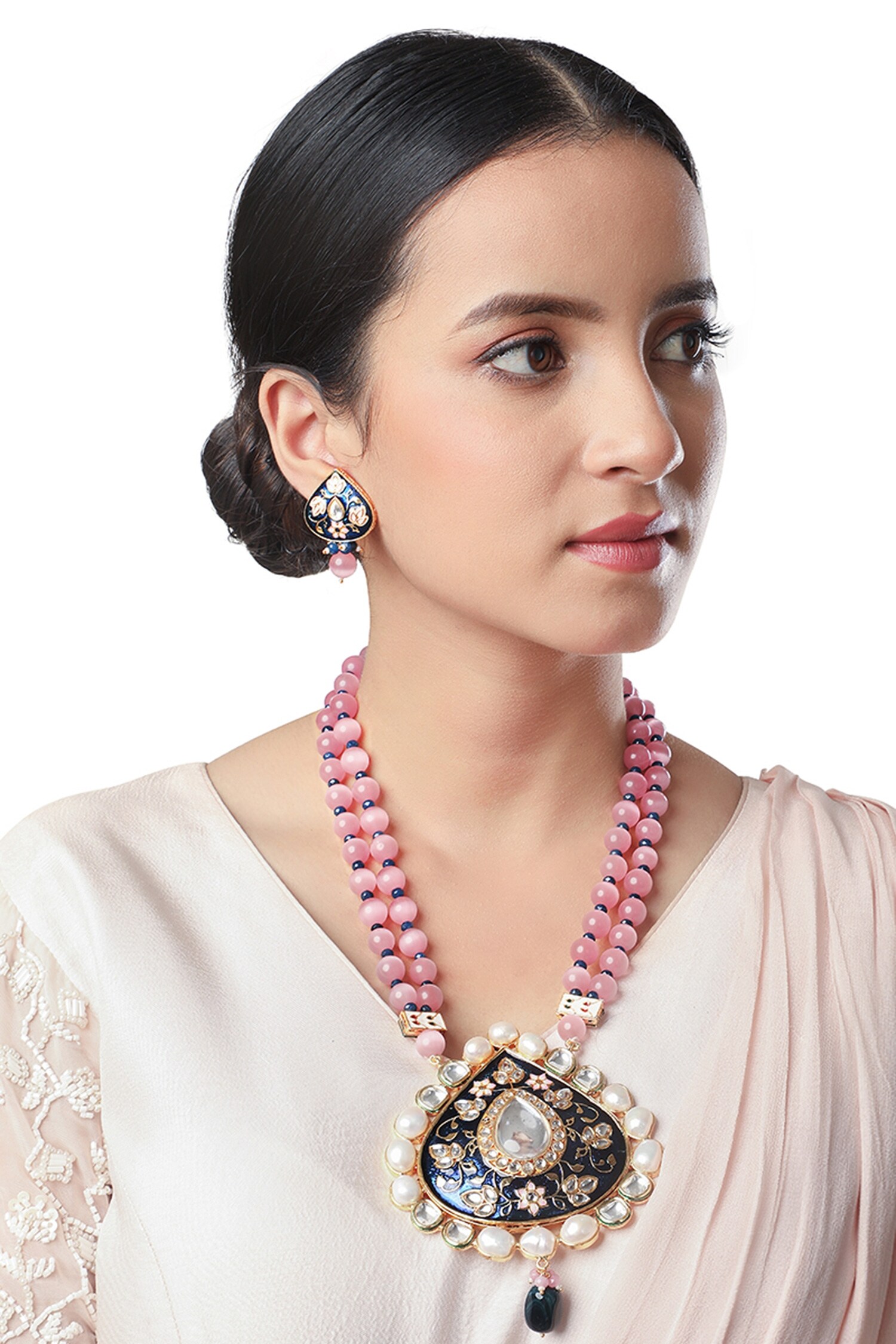 Buy Gold Plated Monalisa Agates Meenakari Work Necklace Set by Hrisha ...