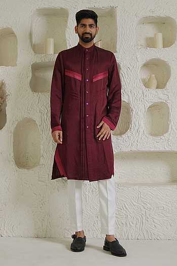 Buy Shreyansh Designs Maroon Pleated Kurta Online | Aza Fashions