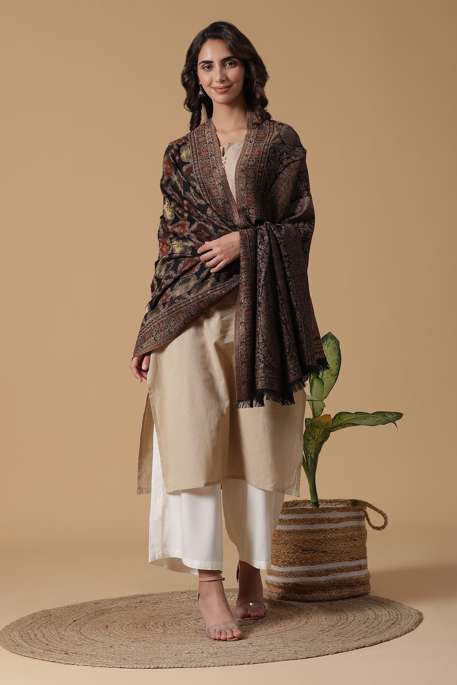 Buy Shingora Pure Wool Woven Kani Pattern Shawl Online | Aza Fashions