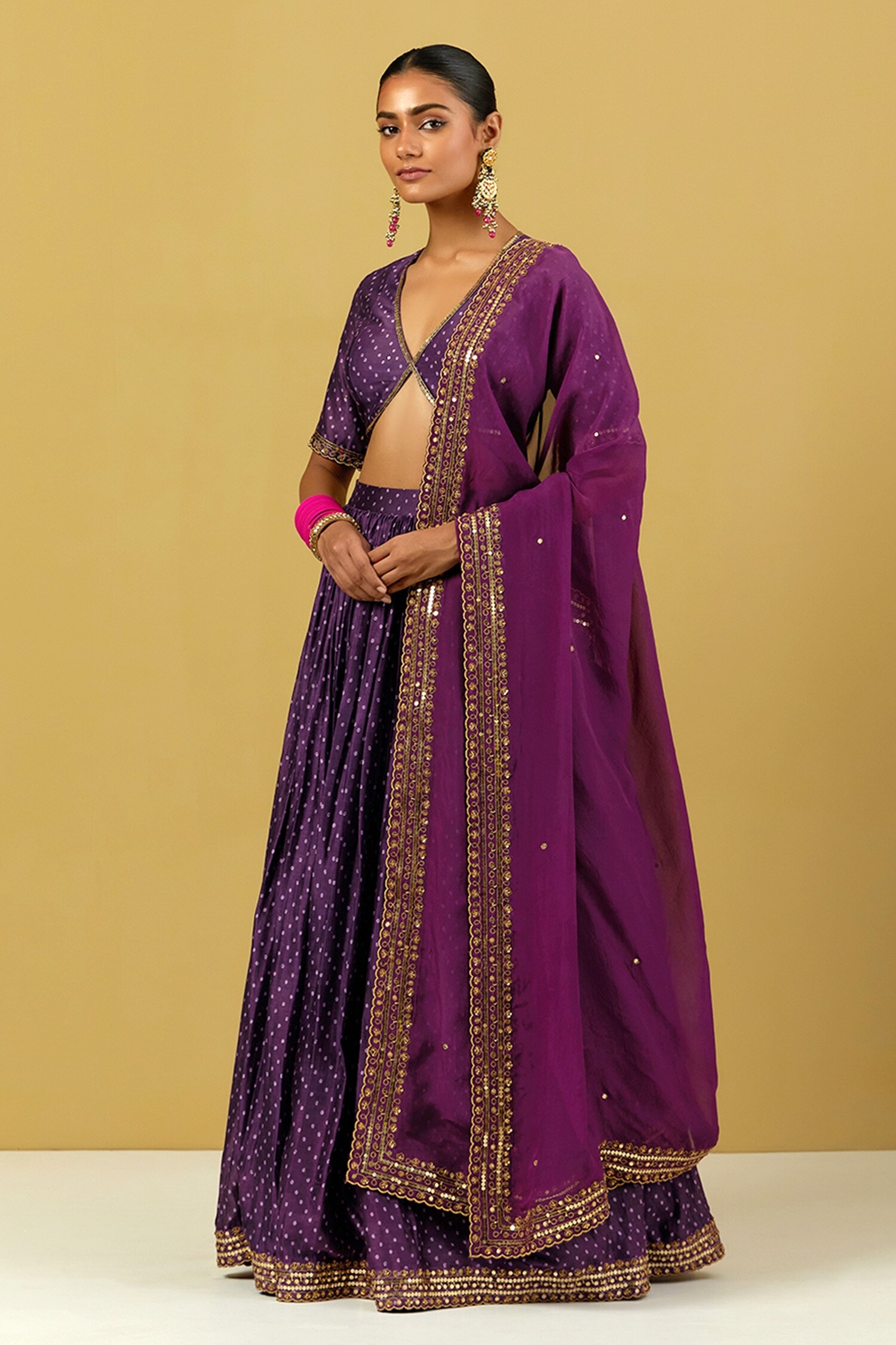Buy Purple Tissue Embroidered Sequin Work Scallop Border Dupatta For ...