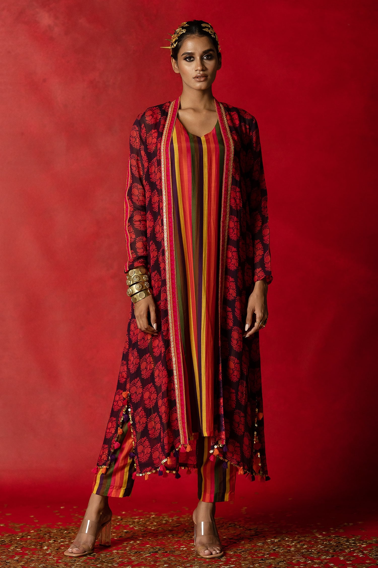 Buy Purple Jacket: Organza Printed And Embroidered Floral Jacket: Kurta ...