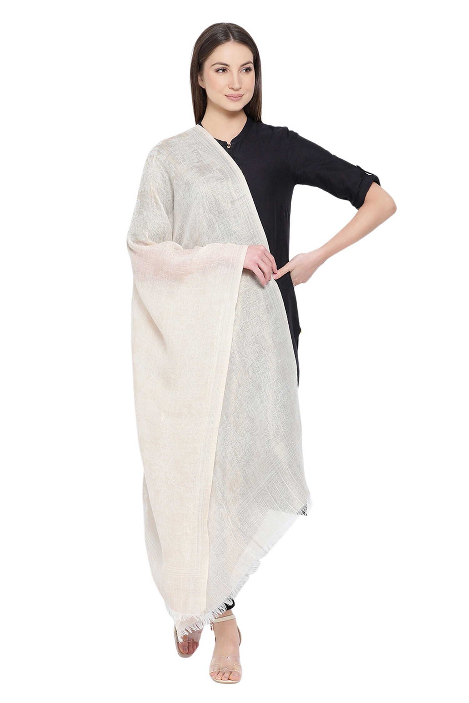 Buy White Plain Frayed Hem Stole by SHINGORA Online at Aza Fashions.
