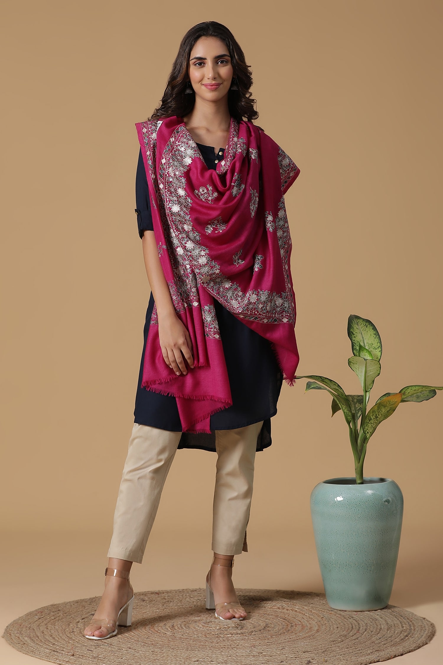 Buy Pink Embroidered Shawl by SHINGORA Online at Aza Fashions.