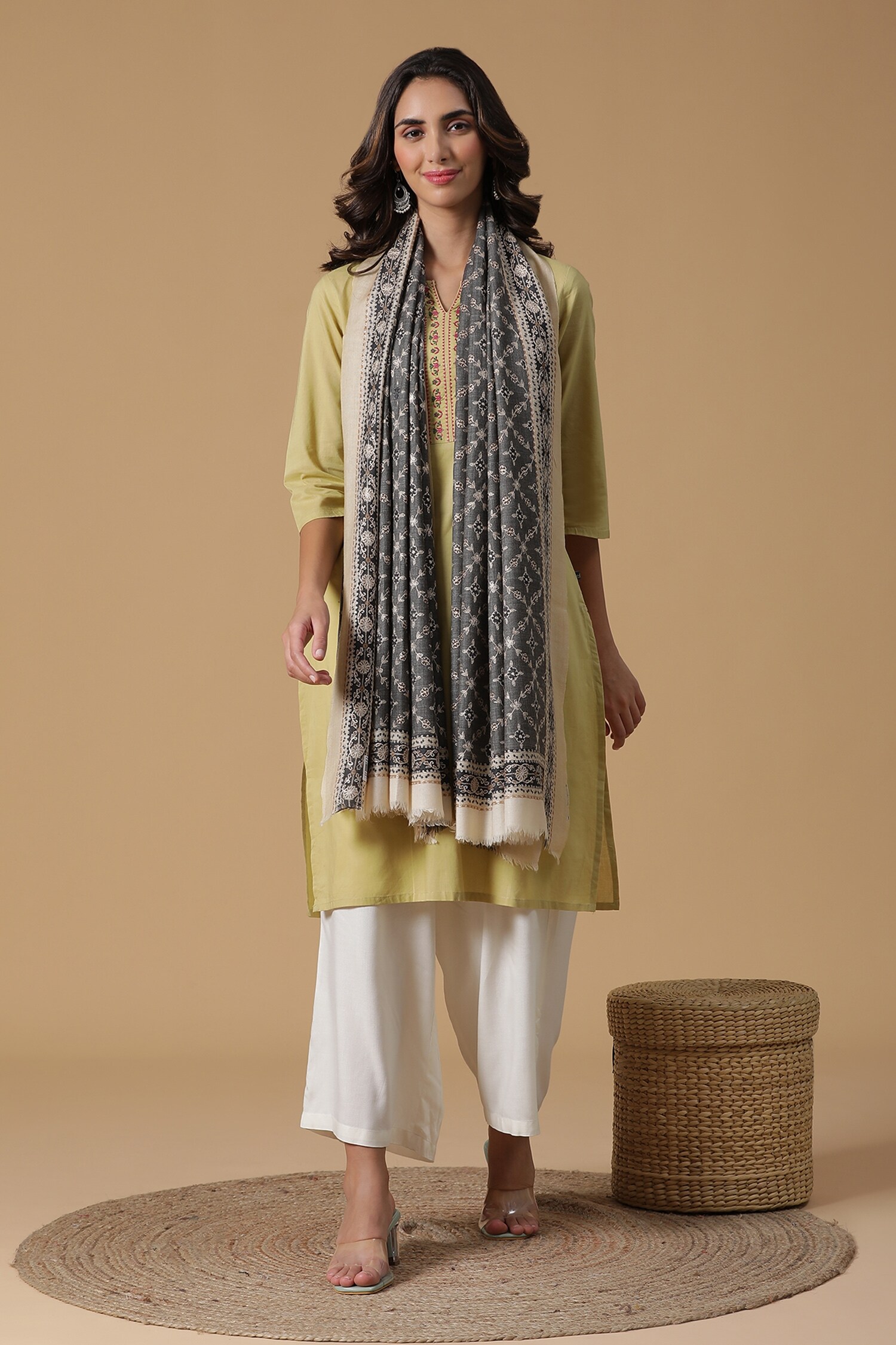 Buy Shingora Pure Wool Floral Embroidered Shawl Online | Aza Fashions