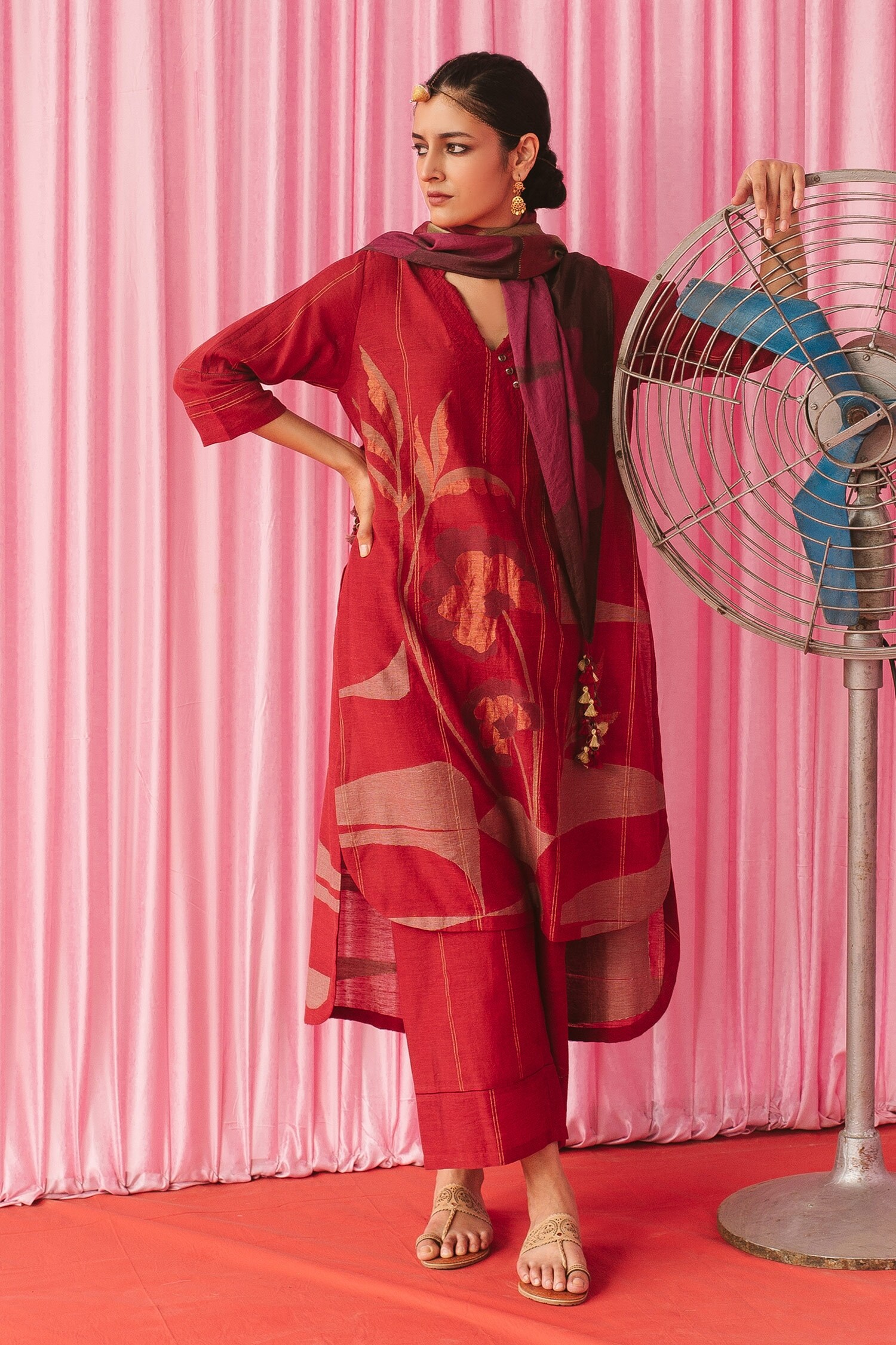 Buy Red Tunic - 50% Cotton And 50% Silk Elisa Asymmetric Straight Kurta ...